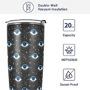 Evil Eye Vector Stainless Tumbler Insulated Coffee Cups with Lid and Straw Travel Mug for Hot and Cold Drinks 20oz