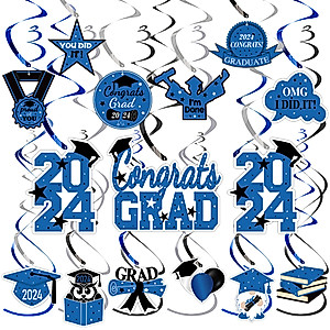 Tifeson Graduation Decorations 2024 Blue - 36 PCS Graduation Party Supplies, Congrats Grad Hanging Swirls Decorations, High School College Graduation Party Decorations Class of 2024 Decor