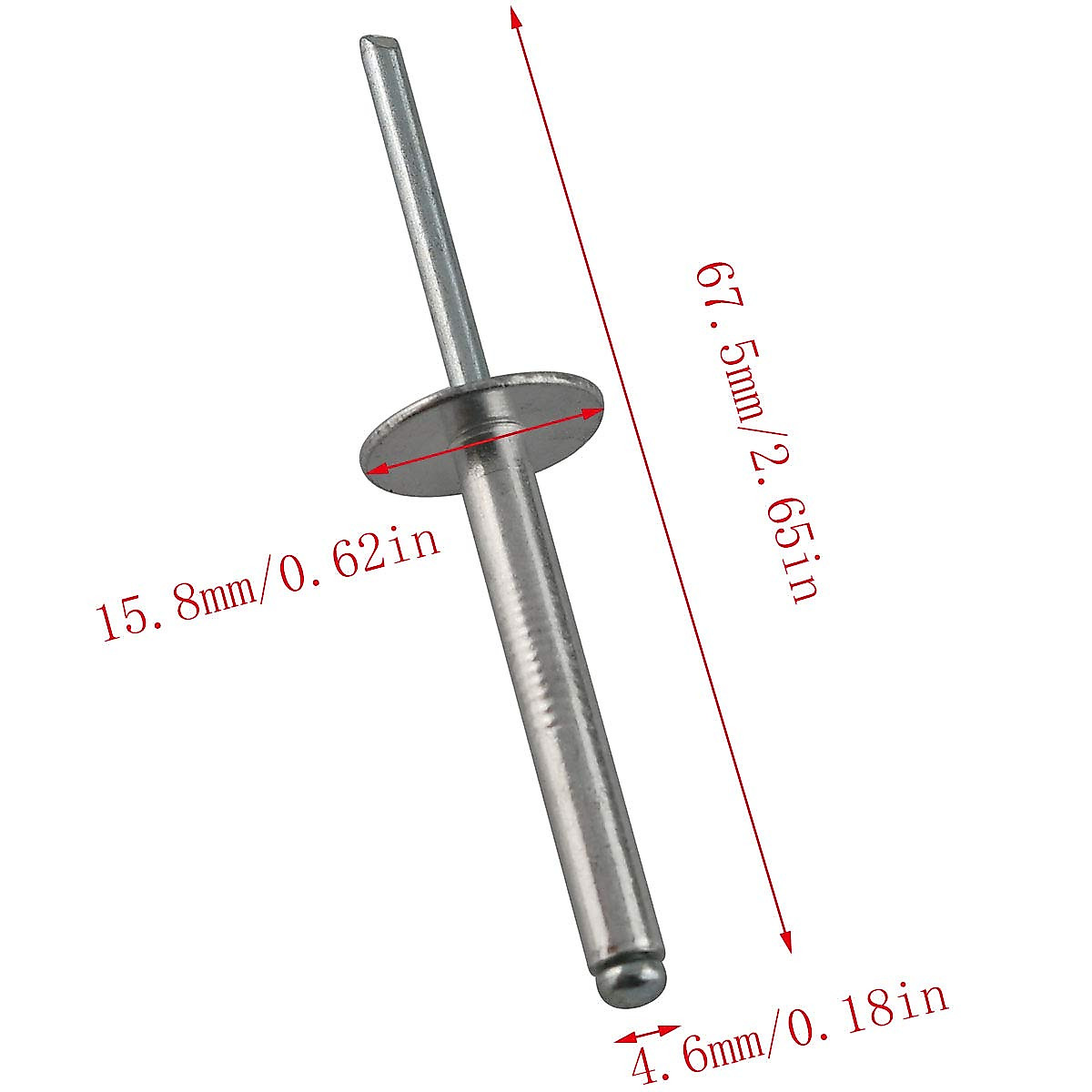 E-outstanding Core Pulling Rivet 60PCS 3/16x1-3/8inch(4.8x35mm) Large Flange Aluminum Blind Rivet Self-Plugging Open End Decorating Fastener Nails Pop Rivets