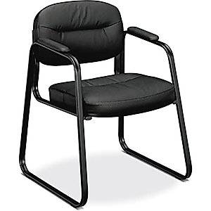 HON Sled Base Guest Leather Chair with Fixed Arms, Black (HVL653)