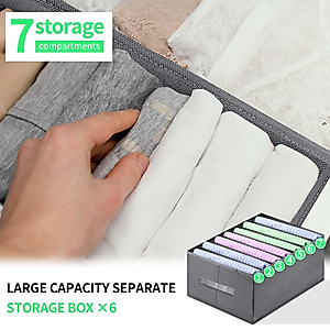 Suzurana 6 Pack Jeans Organizer for Closet, Foldable Wardrobe Clothes Organizer with Handle, Stackable Closet Clothes Drawer Organizer Tshirts with 7 Grids for Leggings, Sweater, Jean, Pants, Grey