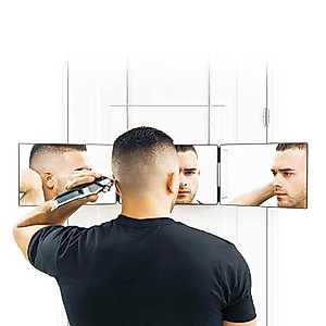 XKWL Portable 3 Way Trifold Mirror, 360° Barber Mirror for Hair Cutting,Hair Styling, Shaving, Grooming, Dye Hair and Makeup with Adjustable Height Brackets, Good for Travel Home Bathroom