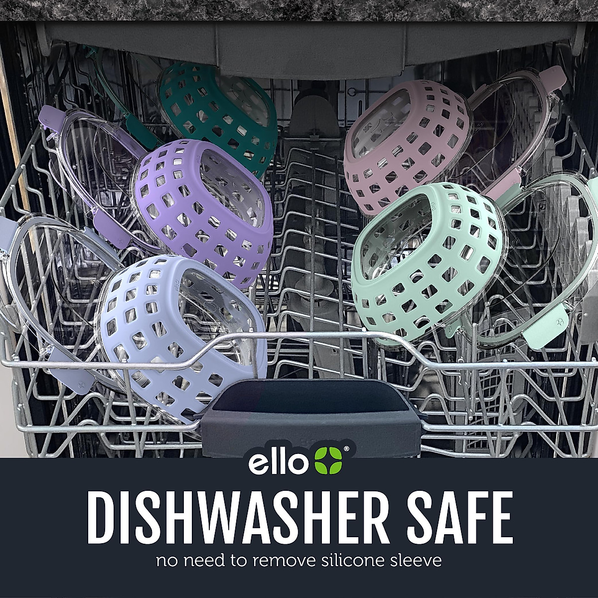 Ello DuraGlass Food Storage Glass Lunch Bowl - Meal Prep Container with Silicone Sleeve and Airtight Lid, 5 Cup, Yucca