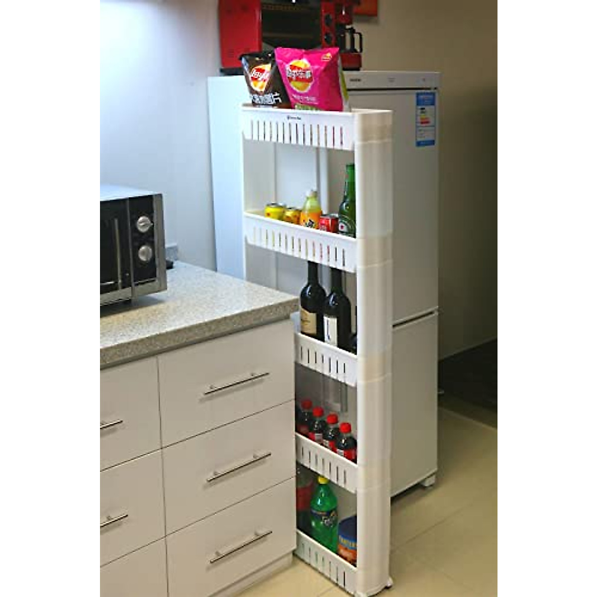 Home-Man Laundry Room Organizer, Mobile Shelving Unit Organizer with 5 Large Storage Baskets, Gap Storage Slim Slide Out Pantry Storage Rack for Narrow Spaces