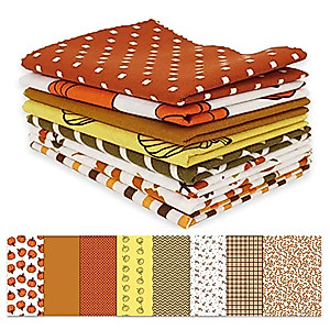 Soimoi 8 Pc Fat Quarter Bundle, Autumn Fall Theme Print 18"x 22" DIY Patchwork- 100% Cotton Pre-Cut Quilting Fabric Orange, Brown, Yellow