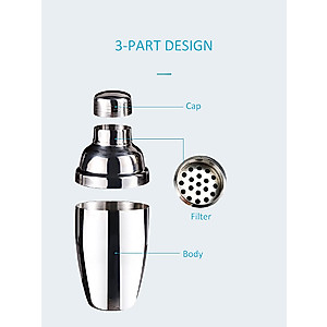 FRONTIER Cocktail Wine Shaker Stainless Steel Martini Shaker with Cap and Strainer Drink Mini Shaker 10OZ