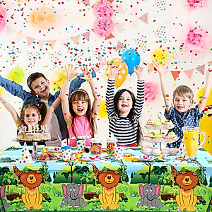 3 Pieces Jungle Animal Party Tablecloth Safari Animals Table Cover Plastic Zoo Jungle Safari Tablecloth for Kids Jungle Safari Theme Birthday Party Baby Shower Decorations and Supplies, 54 X 108 Inch
