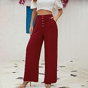IAMAGOODLADY Wide Leg Trousers Women Linen Pants Women Summer Waisted Elastic Waistband Palazzo Pants Wide Leg Pants for Women High Waist Women Linen Capri