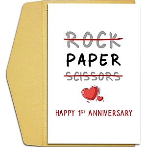 Qiliji Happy 1st Anniversary Card, Funny 1 Year Wedding Anniversary Card, Paper Anniversary Greeting Card, Rock Paper Scissors
