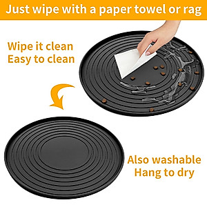 Ptlom Silicone Pet Feeding Mat for Dogs and Cats Placemat 2 Pack, Non-Slip Waterproof Dog Bowl Mats for Food and Water, Small Medium Pets Puppy Tray Mat Prevent Residues Spill to The Floor, Black