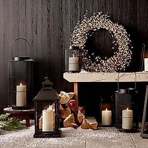 Outdoor Candle Lantern, Solar Powered - 15 Inch Tall, Black Metal, Open Frame (No Glass), Dusk to Dawn Timer, Decorative Large LED Lantern Lights for Front Porch, Garden or Patio Decor