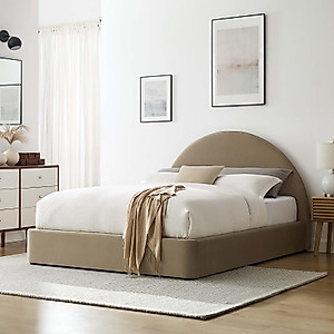 Modway Resort Queen Size Platform Bed with Arch Shaped Round Headboard in Taupe, Upholstered Velvet Bed Frameain-Resistant Performance Velvet, Soft Cloud Bed Frame, No Box Spring Needed