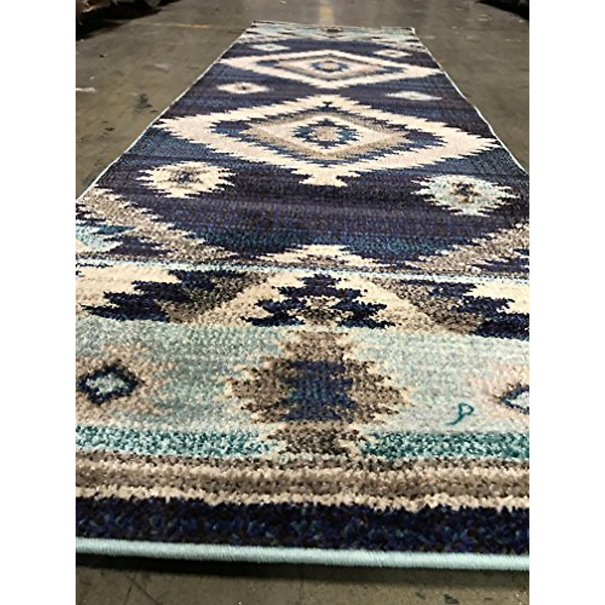 Expressions South West Native American Indian Runner Area Rug Turquoise Beige Grey Blue Purple Storm Blue Design 1033 (2 Feet 2 Inch X 7 Feet)