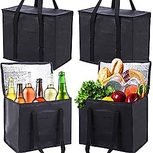 WOILIFE 4 Pack Insulated Grocery Bag, Reusable Shopping Bags for Groceries Heavy Duty, X-Large Insulated Cooler Bag for Food Delivery Collapsible with Strong Handle& Zipper