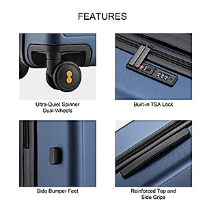 LEVEL8 Carry on Luggage 22x14x9 Airline Approved, Carry on Suitcases with Wheels, Lightweight PC Hardside Luminous Textured Luggage for Travel, TSA Approved, 20-Inch Carry-On,Navy