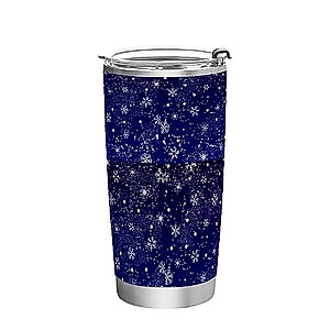 Jihqo Dreamy Winter Snowflake Tumbler with Lid and Straw, Insulated Stainless Steel Tumbler Cup, Double Walled Travel Coffee Mug Thermal Vacuum Cups for Hot & Cold Drinks 20oz