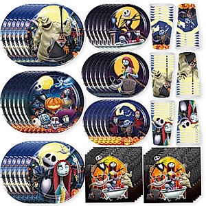 Nightmare Before Christmas Party Supplies Disposable Halloween Plates and Napkins Cups for Nightmare Before Christmas Birthday Decorations for Halloween Party Supplies, Serve 30