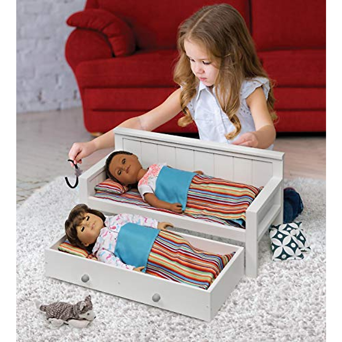 Badger Basket Toy Doll Sofa and Daybed Combo with Trundle Bed for 18 inch Dolls - White/Multi
