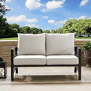 Crosley Furniture KO60008BZ-OL Kaplan Outdoor Metal Loveseat, Oiled Bronze with Oatmeal Cushions