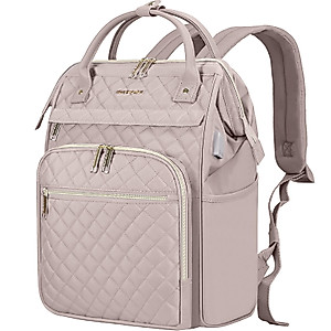 EMPSIGN 17 Inch Laptop Backpack for Women, Work Business Travel Computer College Bags, Large Capacity Water-repellent Quilted Casual Daypack with USB Port, Dusty Pink
