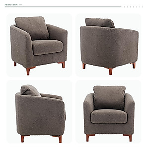 COLAMY Sherpa Accent Chair with Storage Ottoman Set, Upholstered Arm Chair with Footrest, Modern Living Room Chair with Back Pillow and Wooden Legs for Bedroom, Corner, Reading Nook, Brown