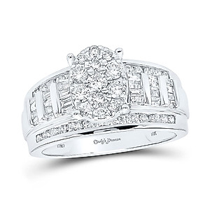 The Diamond Deal 10kt White Gold Round Diamond Oval Cluster Bridal Wedding Engagement Ring 1 Cttw