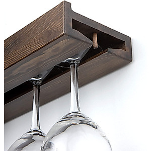 Rustic State Smith Wall Mounted Wood Floating Wine Bottle Rack with Glassware Holder Stemware Shelf Storage Organizer - Home, Kitchen, Dining Room Bar Décor - Walnut - Set of 2