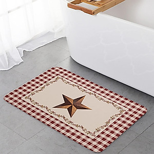 Libaoge Kitchen Mat Rug Set of 2 Rustic Barn Texas Western Star Red Buffalo Plaid Runner Rug Anti-Fatigue Comfort Memory Foam Standing Mat Non-Slip Floor Door Mat for Bathroom Bedroom 20x32in+20x47in