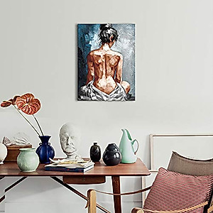 Wall Art for Bathroom Bedroom Decor Abstract Nude Woman Black and Blue Framed Wall Art