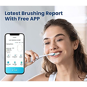 Enther Electric Toothbrush for Adults Kids, Rechargeable Sonic Toothbrush with Refill Head, Artificial Intelligence Waterproof Smart Toothbrush with 5 Modes White