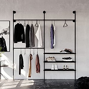 pamo industrial pipe clothing rack - ELLA - clothes rack for wardrobe, bedroom and as walk-in closet system. Sturdy clothing racks for hanging clothes I wall mounted heavy duty clothes rack