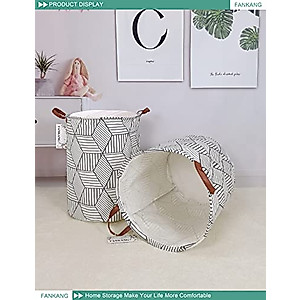 FANKANG 2 Packs Round Storage Basket Bins Collapsible Fabric Shelf Organizer for Storing Makeup, Baby Toys,Books, Office Supplies, etc（2-White Magic Cube）