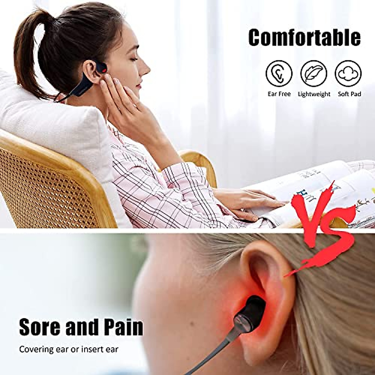 YouthWhisper Bone Conduction Headphones Bluetooth, Wireless Open-Ear Headset with Microphones,Titanium Lightweight Sweat Resistant, Answer Phone Call Sports Earphones for Running Hiking Bicycling