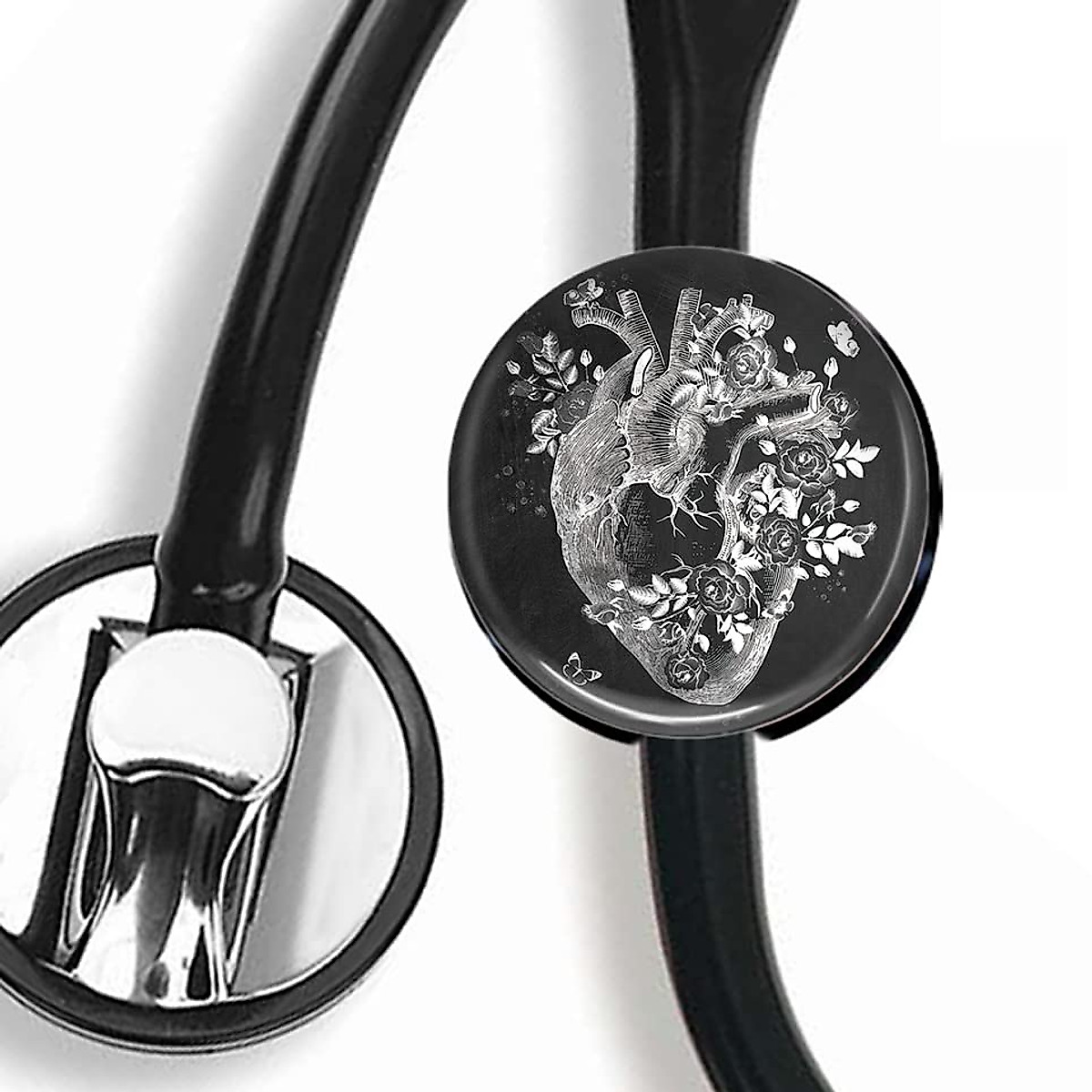 Stethoscope Tag,Steth ID Tag,Nurse Badge (Heart with Black Background)