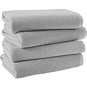 Amazon Aware 100% Organic Cotton Ribbed Bath Towels - Bath Towels, 4-Pack, Light Gray