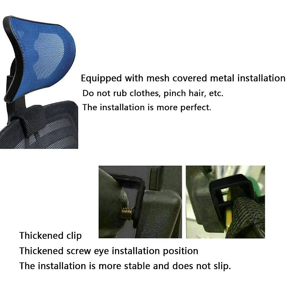 Chair Headrest Pillow Attachment Office Chair Mesh Head Rest Black Mesh Nylon Frame Head Support Cushion Clip Universal Adjustable Height Head Elastic Pillow,Headrest Only (Black, 2.6 Fixing Clips)