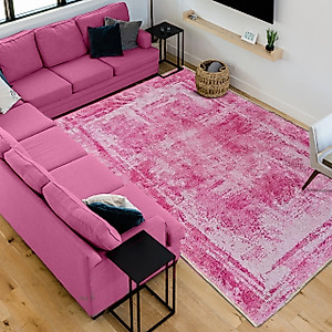 Hudson Comfort Living Room Area Rug – Faux Rabbit Rug for Bedroom, Nursery, Office – Machine Washable & Pet-Friendly Rugs - Super Soft 8mm Pile Height with Anti-Slip TPR Backing (Pink, 5x7)