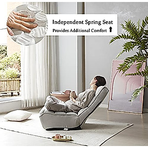 Indoor Chaise Lounge Chair, 3 Angles Adjustable Floor Chair, Folding Lazy Sofa Couch for Teens and Adults, Cushion Padded Comfy Chair for Living Room and Bedroom (Light Grey)