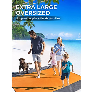 POPCHOSE Beach Blanket, Sandfree Beach Mat ‎108"x85.2"/83"x78" for 7 Persons, Extra Large Beach Blanket Waterproof Sandproof with 6 Stakes, Easy to Clean, Lightweight Compact Beach Accessories