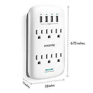 USB Wall Charger with Apple MFi Certified 4ft Lightning Cable, Surge Protector Outlet Socket Extender Shelf 6 Outlet 4 USB Ports Charging Station for iPhone, iPad, Home, School, Office, ETL Certified