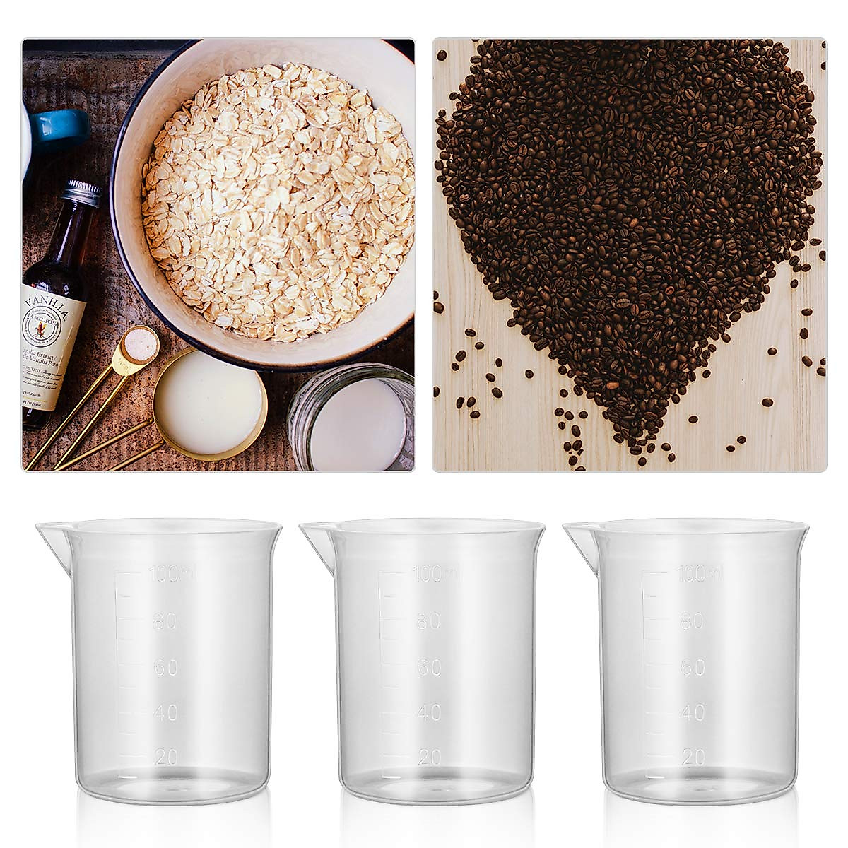 BESTOMZ Plastic Graduated Beakers Transparent Lab Measuring Cup 100mL Set of 6