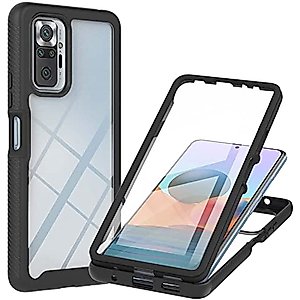 DETUOSI Hard Cell Phone Case for Xiaomi Redmi Note 10 Pro 6.67" with Screen Protector (Not for Note 10 5G), 360 Full Body Protective Phone Cover Case for Redmi Note 10 Pro Max, Black