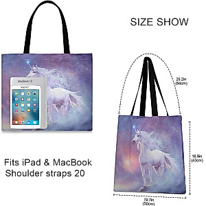 visesunny Women's Large Canvas Tote Shoulder Bag Unicorn Top Storage Handle Shopping Bag Casual Reusable Tote Bag for Beach,Travel,Groceries,Books