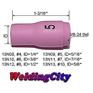 WeldingCity 5-pk Ceramic Cup 13N09 (#5, 5/16" Bore, Alumina) for Regular Setup in TIG Welding Torch 9, 20 and 25 Series