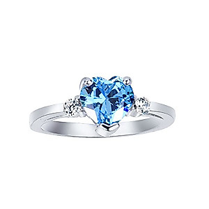 CloseoutWarehouse Cubic Zirconia Simulated Blue Topaz Heart Promise - Sterling Silver Love Ring, Available in a Variety of Colors