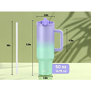 Zukro 50 oz Tumbler With Handle, 100% Leak Proof, Large Triple-wall Insulated Stainless Steel Cup with Lid and Flip Straw, No Sweat Reusable Travel Mug Fit in Cup Holder, Cold 34 Hours, Floral