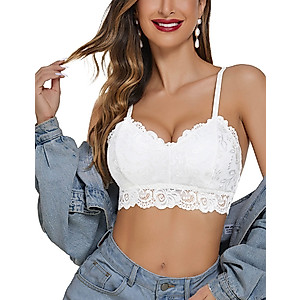 Avidlove Lace Bralettes for Women V Neck Floral Camisoles Cropped Sexy Cami Top with Pads White, XL