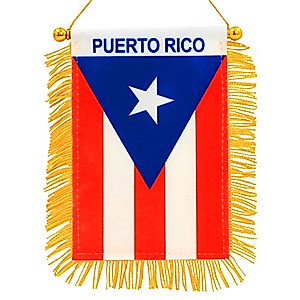Anley 4 X 6 Inch Puerto Rico Fringy Window Hanging Flag - Mini Flag Banner & Car Rearview Mirror Décor - Fringed Puerto Rican Hanging Flag with Suction Cup