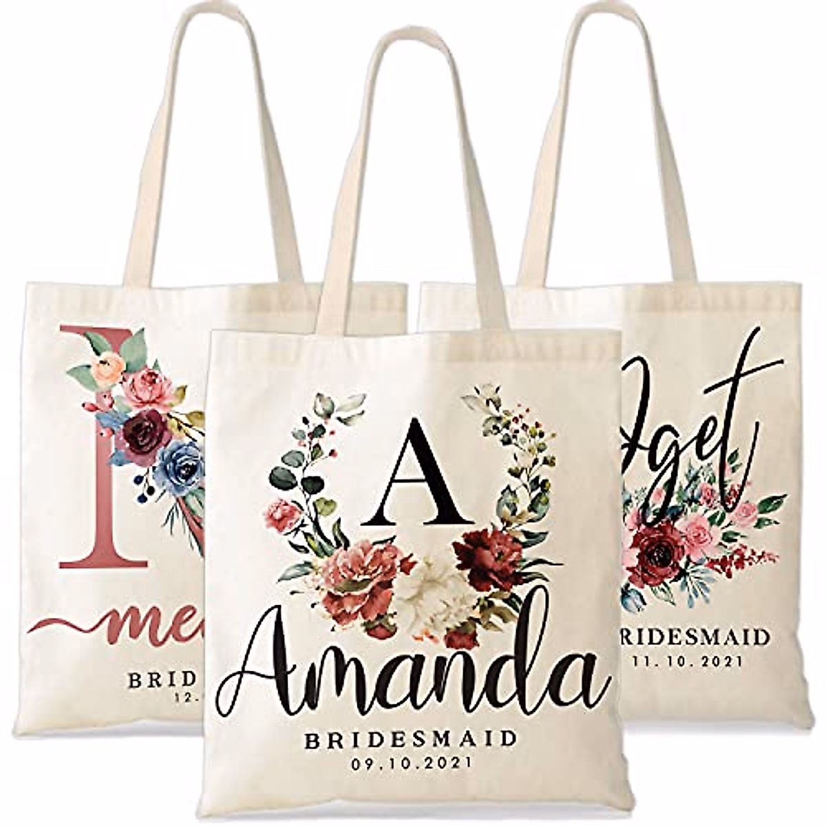 Generic Personalized Wedding Tote Bags Gift, Bride - Customized Floral Women Bag Custom Funny Beach Travel Grocery Bridesmaid Bachelorette Party Accessories Gifts C2, Beige, Single