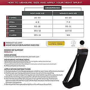 OTC Night Sock, Plantar Fasciitis, Achilles Tendonitis, Step Arch Tight Calf Muscle Support, Black, X-Small